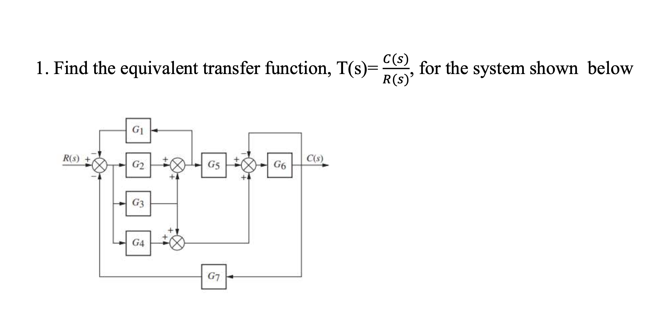 Solved 1. Find the equivalent transfer function, | Chegg.com