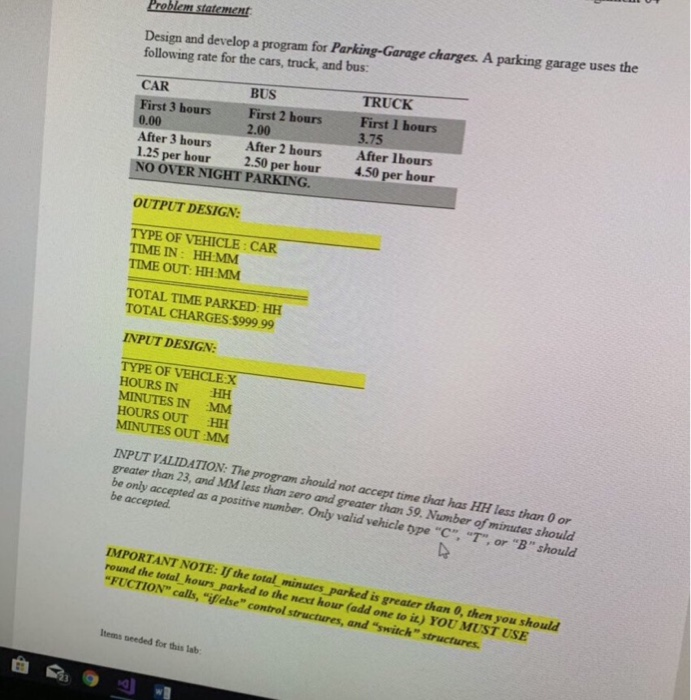 Solved en and develop a program for Parking-Garage charges. | Chegg.com