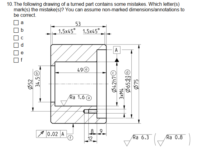 Solved 10. The following drawing of a turned part contains | Chegg.com
