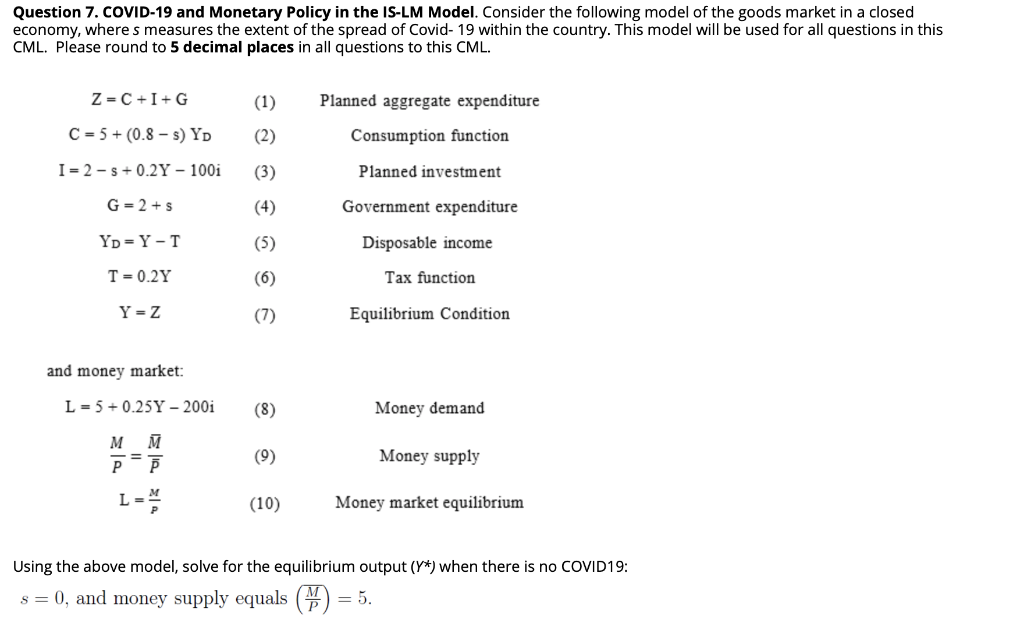 Solved Question 7. COVID-19 and Monetary Policy in the IS-LM | Chegg.com