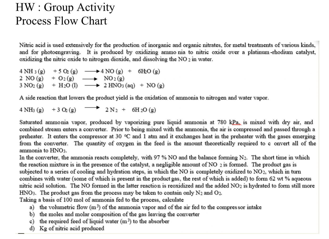 Solved HW : Group Activity Process Flow Chart Nitric acid is | Chegg.com