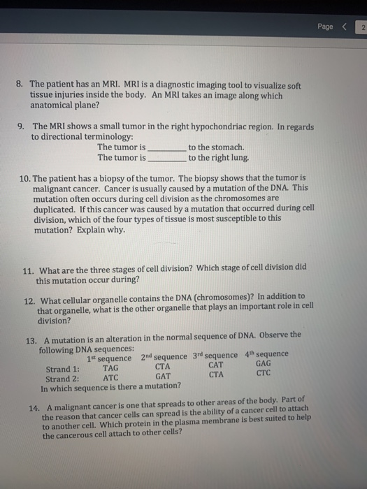 Solved Page The patient has an MRI. MRI is a diagnostic | Chegg.com
