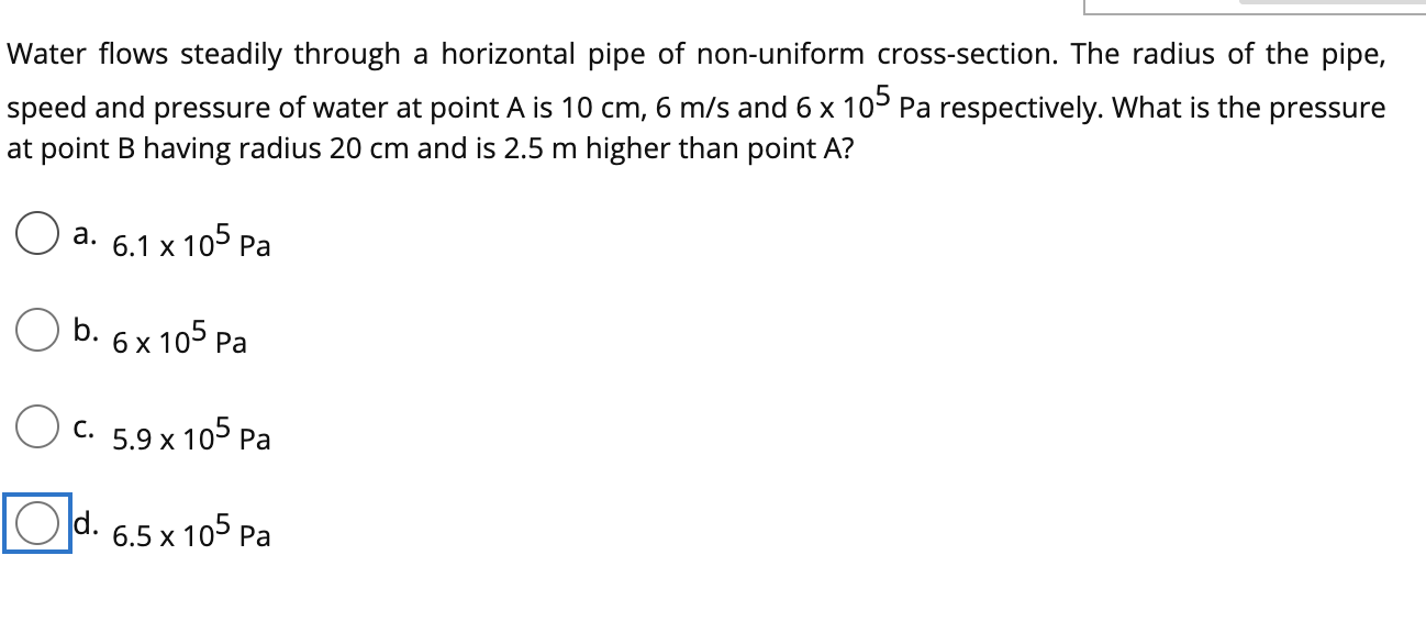 Solved Water flows steadily through a horizontal pipe of | Chegg.com