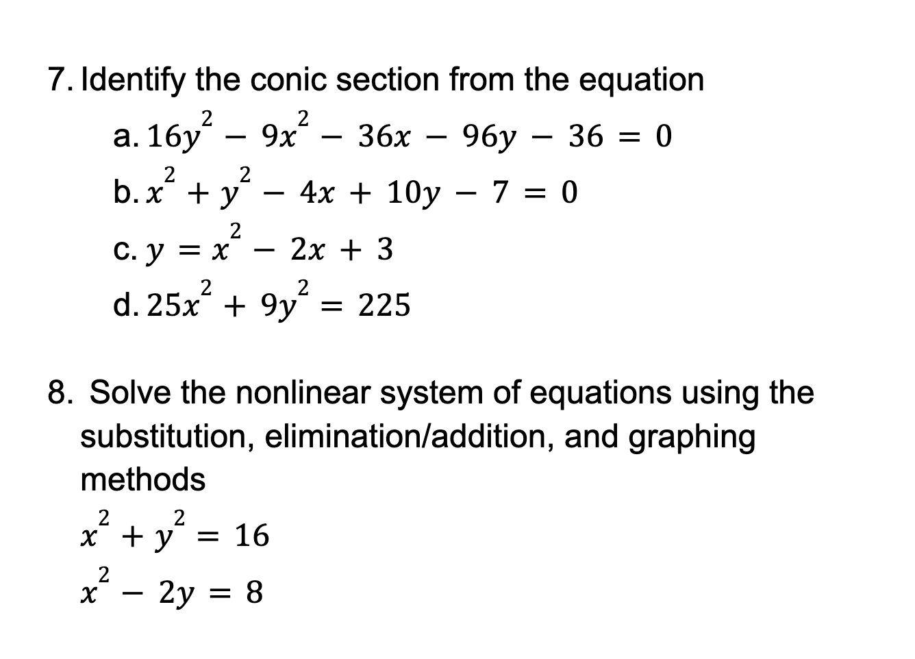 Solved Practice Set 14: Functions and Conics For the | Chegg.com