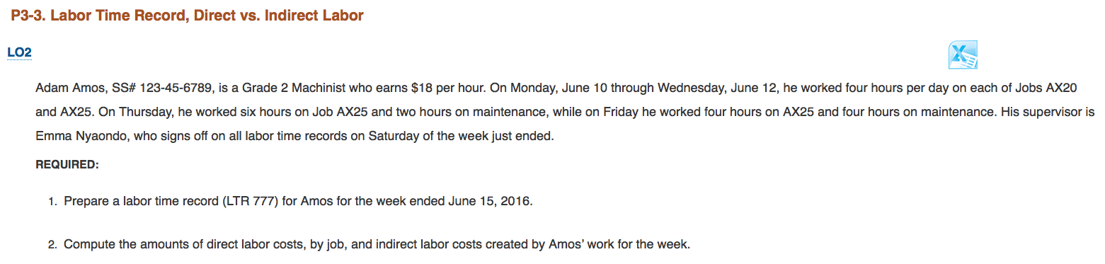 Solved P3-3. Labor Time Record, Direct vs. Indirect Labor | Chegg.com