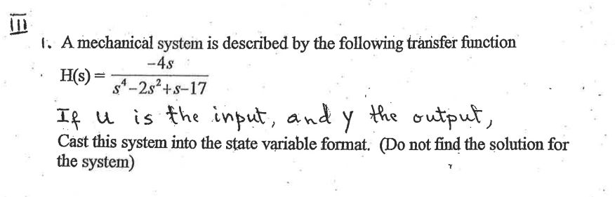 Solved IIIA mechanical system is described by the following | Chegg.com