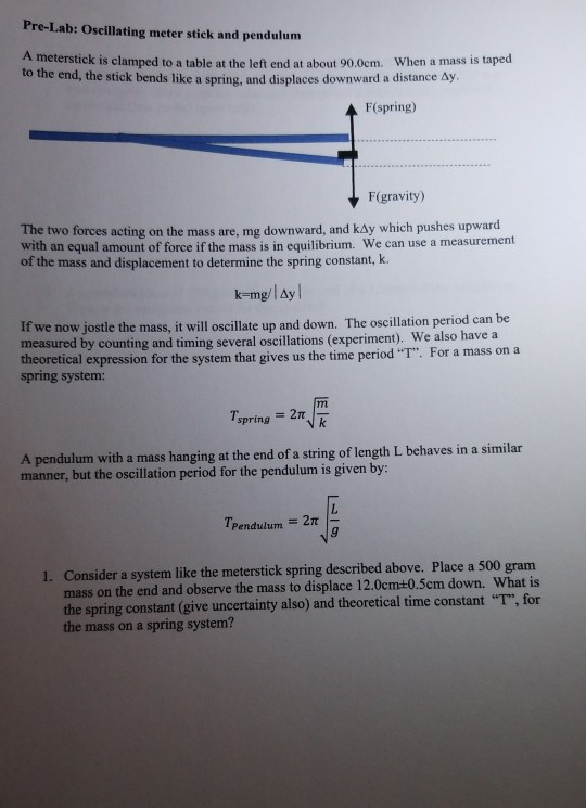 Solved Pre-Lab: Oscillating meter stick and pendulum | Chegg.com
