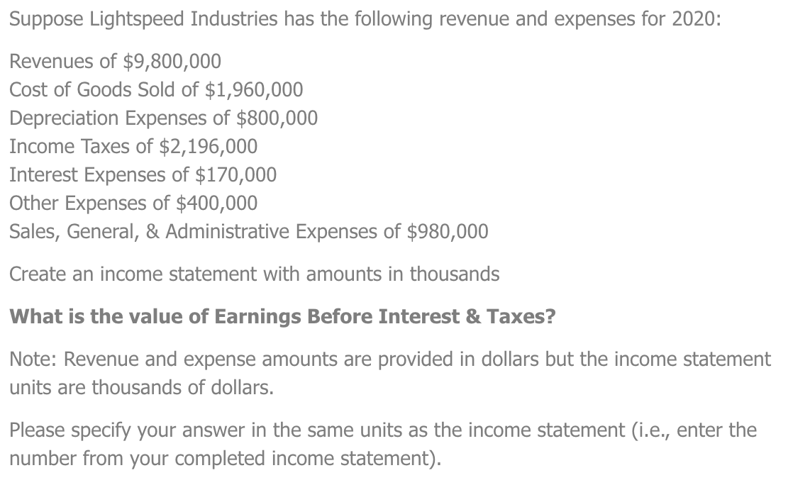 Solved Suppose Lightspeed Industries has the following | Chegg.com