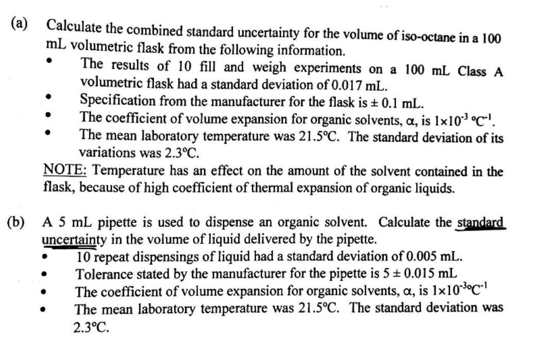 (a) Calculate the combined standard uncertainty for | Chegg.com