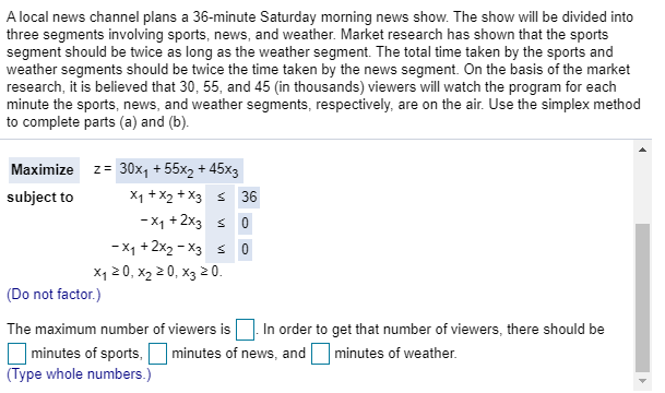 Solved A local news channel plans a 36-minute Saturday | Chegg.com