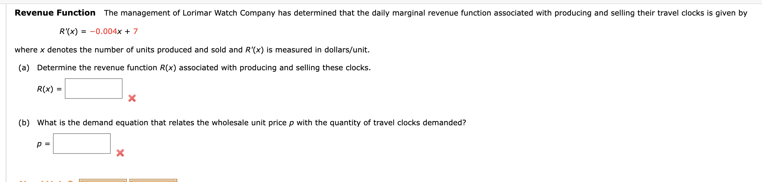 Solved Revenue Function The management of Lorimar Watch | Chegg.com