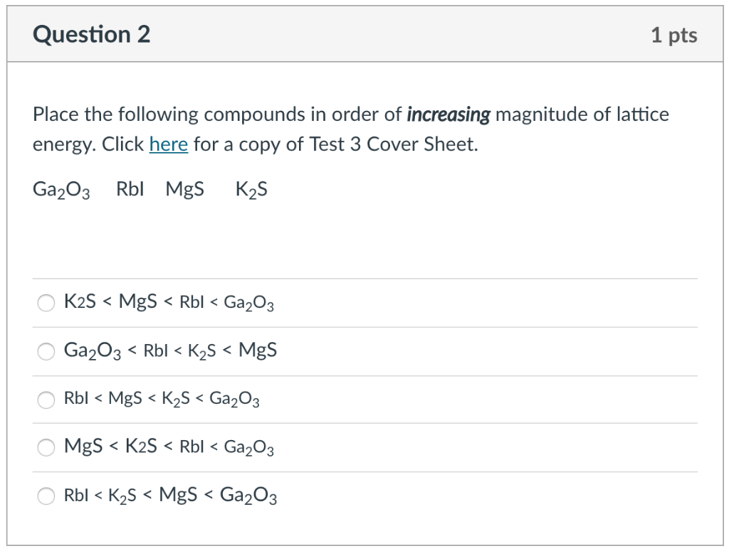 Solved Question2 1 pts Place the following compounds in | Chegg.com