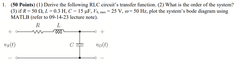 Solved 1. (50 Points) (1) Derive the following RLC circuit's | Chegg.com