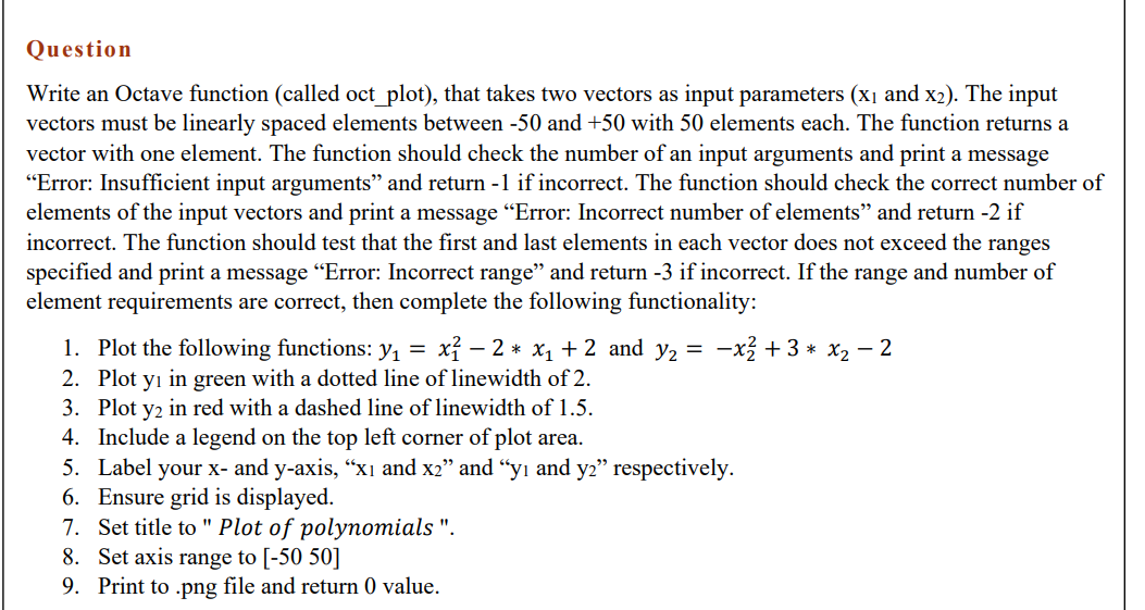 Solved Question Write An Octave Function Called Oct Plot