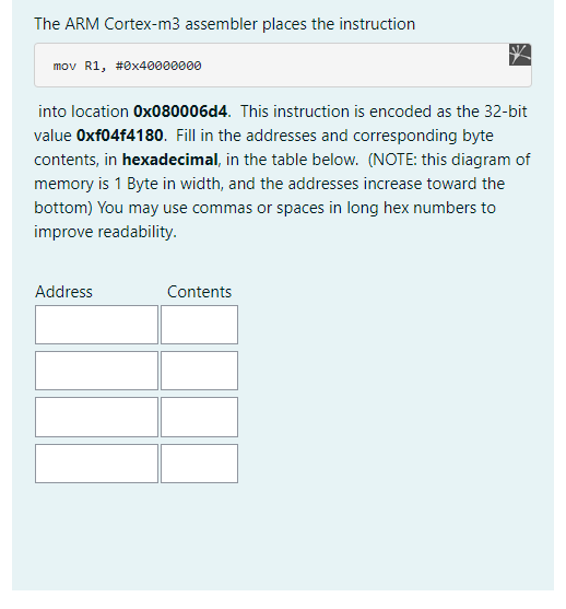 Solved The ARM Cortex-m3 assembler places the instruction | Chegg.com