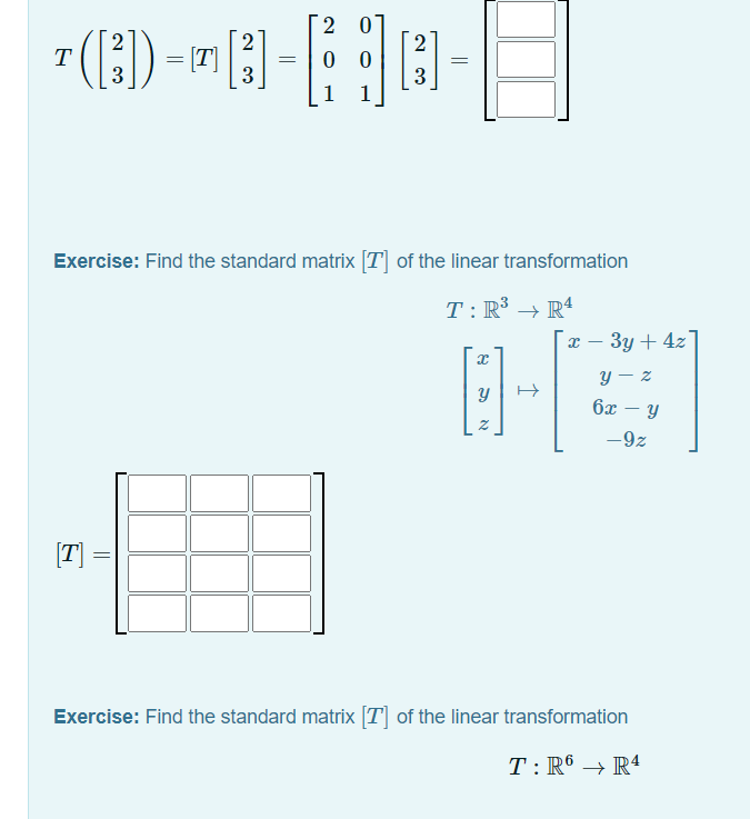 Solved Example: Find the standard matrix [T] of the linear | Chegg.com