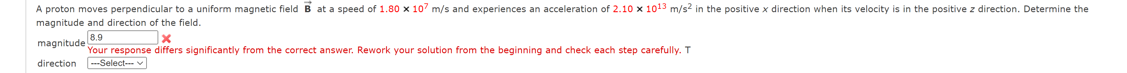 Solved magnitude and direction of the field. magnitude Your | Chegg.com