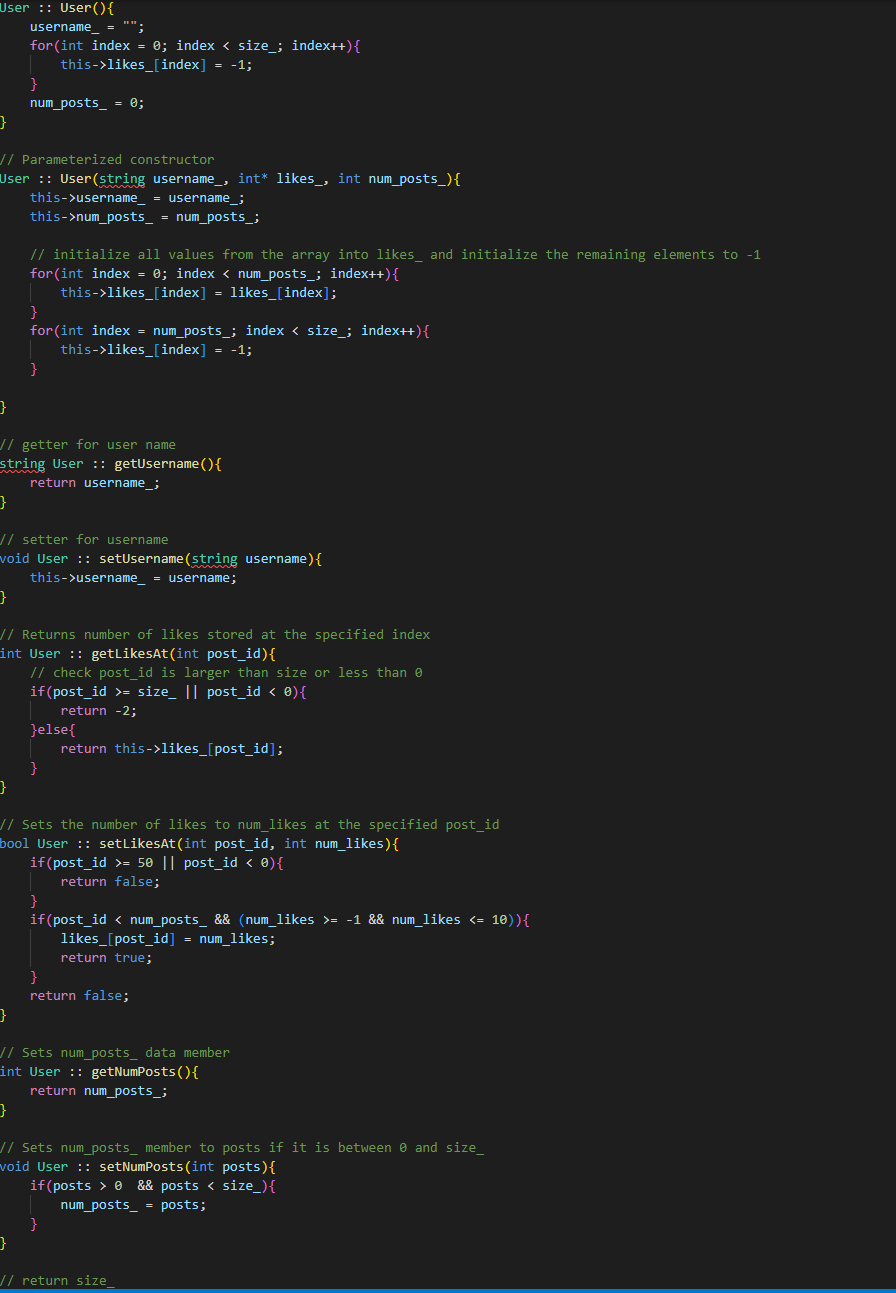 Solved // getter for user name string User : : | Chegg.com