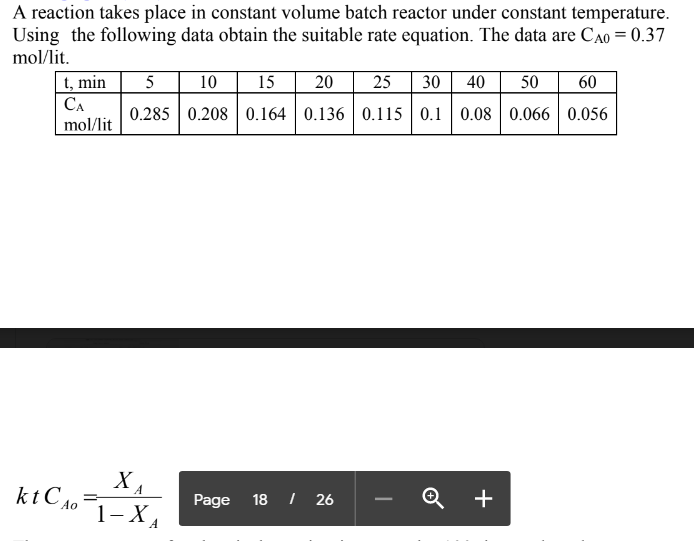 A reaction takes place in constant volume batch | Chegg.com