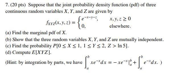 Solved 7. (20 pts) Suppose that the joint probability | Chegg.com