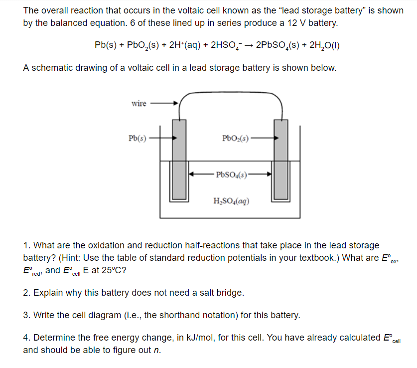 Solved The overall reaction that occurs in the voltaic cell | Chegg.com