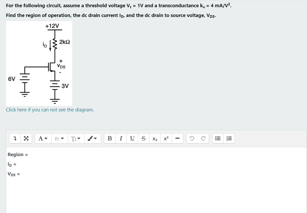 Solved For the following circuit, assume a threshold voltage | Chegg.com