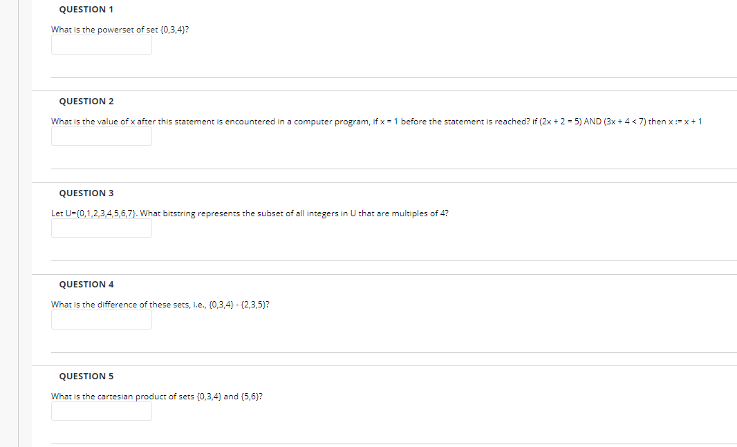 Solved QUESTION 1 What is the powerset of set {0,3,4}? | Chegg.com