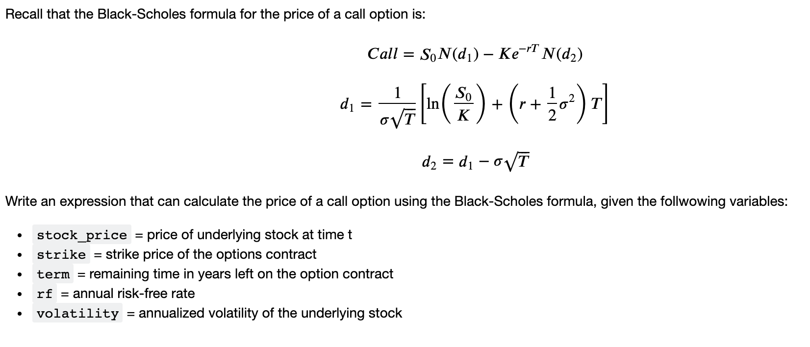 Recall that the Black-Scholes formula for the price | Chegg.com