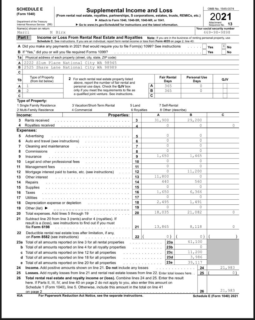 Solved 1040-SR Department of the Treasury - Internal Revenue | Chegg.com
