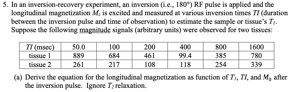 In an inversion-recovery experiment, an inversion | Chegg.com