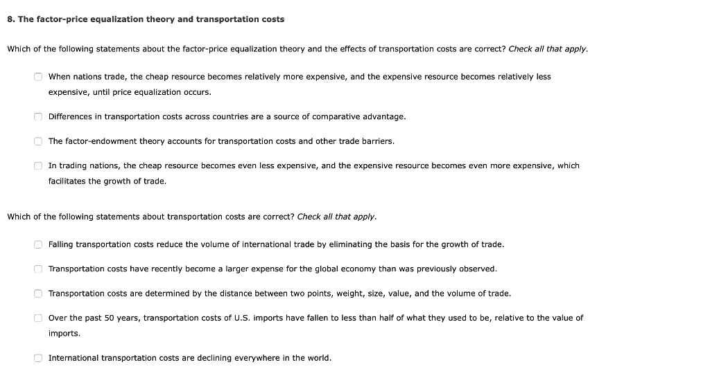 8. The factor-price equalization theory and | Chegg.com