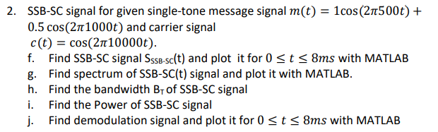 2. SSB-SC signal for given single-tone message signal | Chegg.com