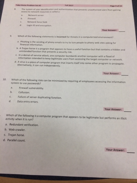 Solved Take Home Problem Set 82 Fall 2017 Page 5 Of 33 The