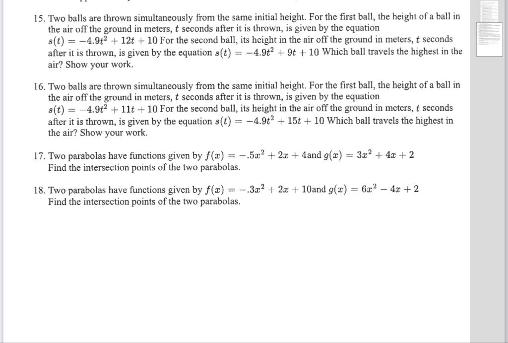 Solved 15. Two balls are thrown simultaneously from the same | Chegg.com