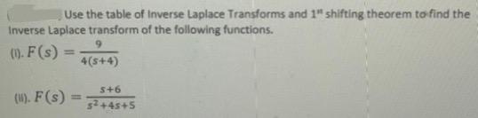 Solved Use the table of Inverse Laplace Transforms and 1n | Chegg.com