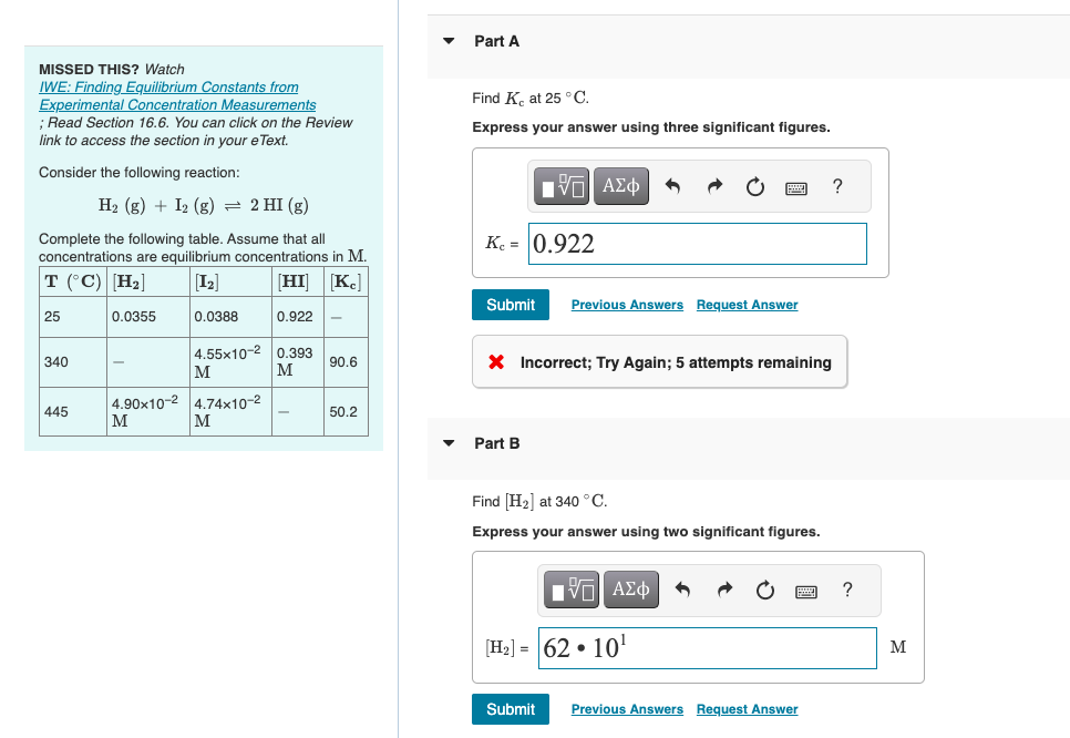 Solved MISSED THIS? Watch IWE: Finding Equilibrium Constants | Chegg.com