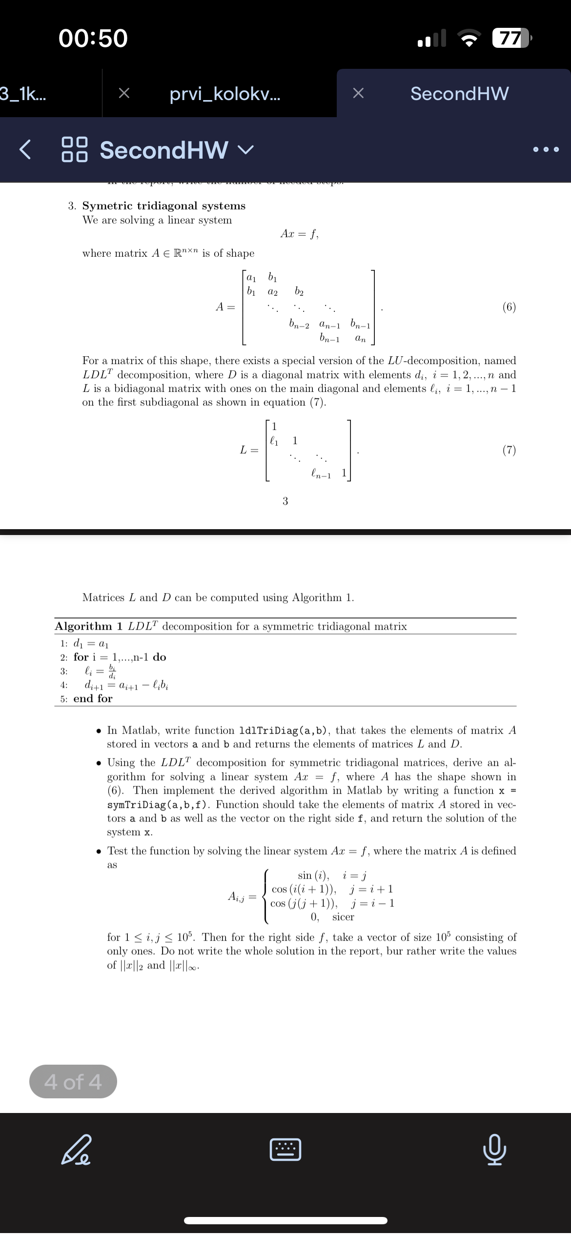 Algorithm 1LDLT ﻿decomposition for a symmetric | Chegg.com
