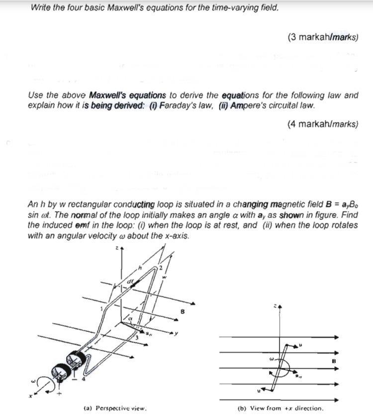 Solved Write the four basic Maxwell's equations for the | Chegg.com
