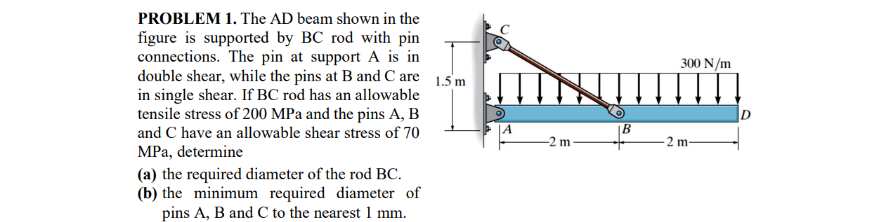 Solved . The AD beam shown in the figure is supported by BC | Chegg.com