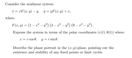 Solved Consider the nonlinear system: | Chegg.com