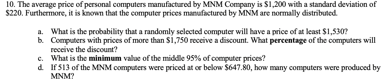 Solved 10. The average price of personal computers | Chegg.com