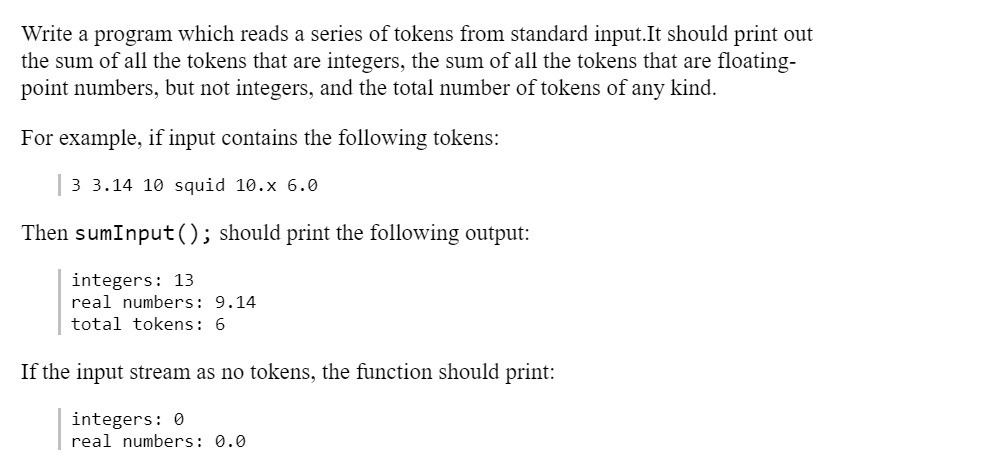 Solved Write a program which reads a series of tokens from | Chegg.com