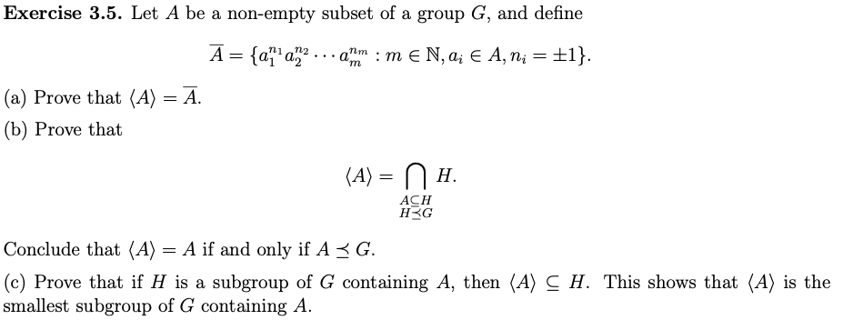 Solved Exercise 3.5. Let A be a non-empty subset of a group | Chegg.com