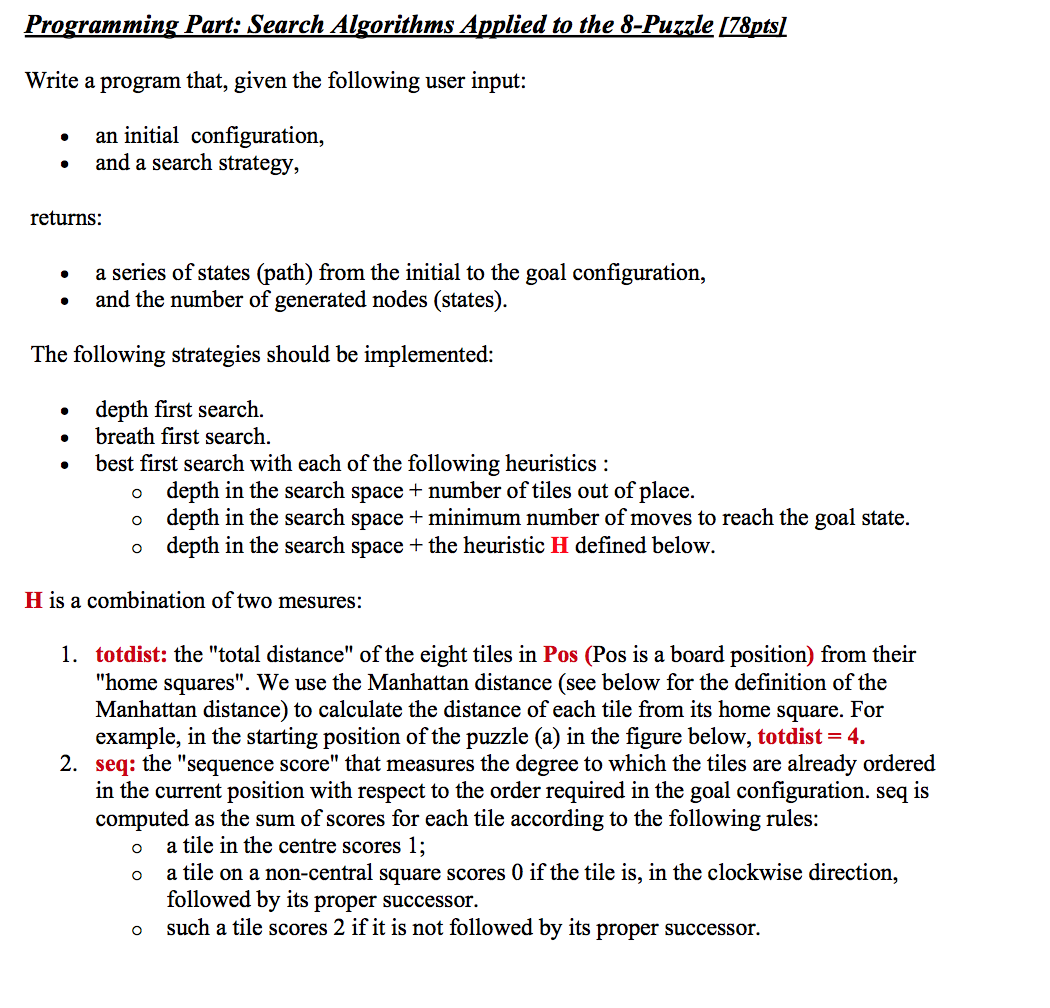 Solved Programming Part: Search Algorithms Applied to the | Chegg.com