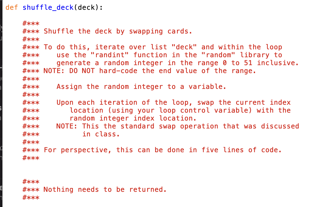 Solved #∗∗∗ \#*** Shuffle the deck by swapping cards. \#*** | Chegg.com