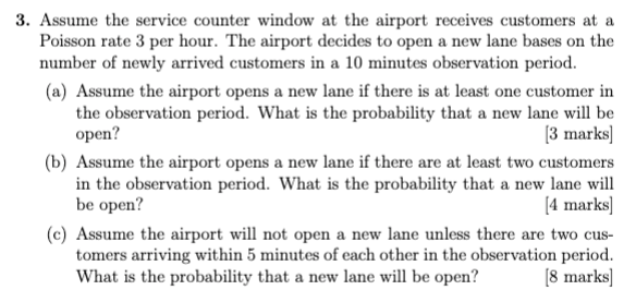 Solved 3. Assume the service counter window at the airport | Chegg.com