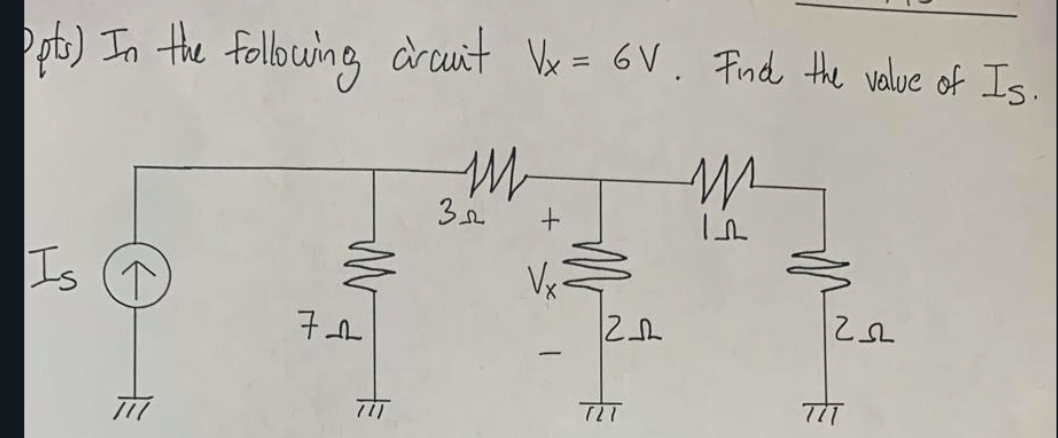 Solved pts) In the following circuit Vx=6 V. Find the value | Chegg.com