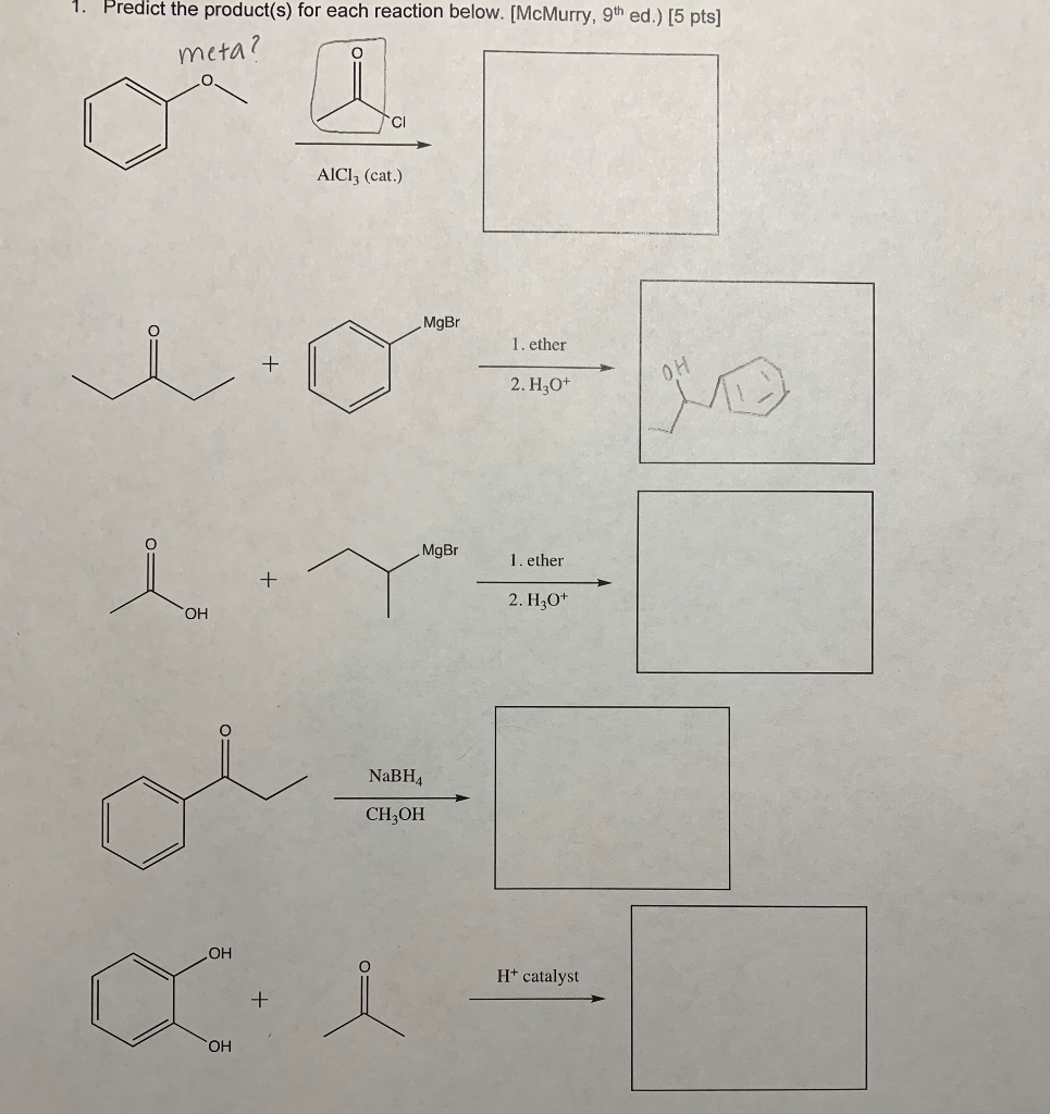 Solved Predict the product(s) for each reaction below. | Chegg.com