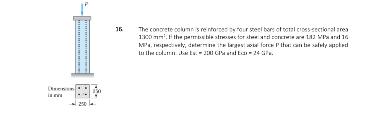 Solved The concrete column is reinforced by four steel bars | Chegg.com