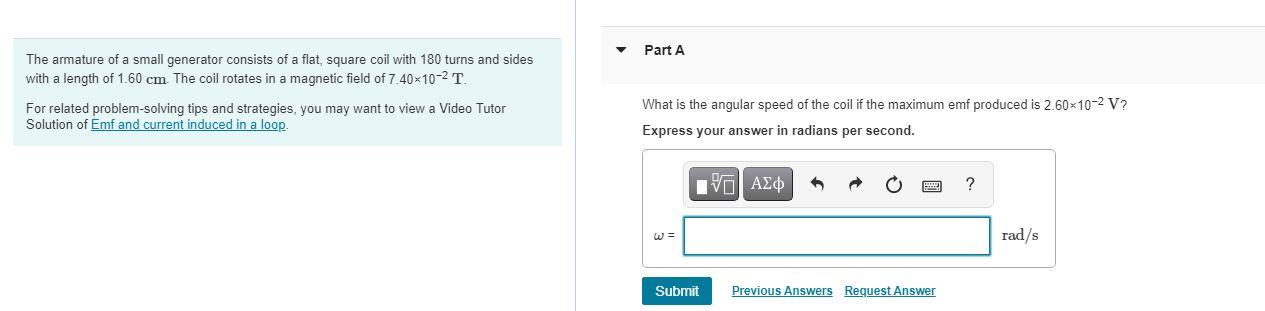 Solved Part A The armature of a small generator consists of | Chegg.com